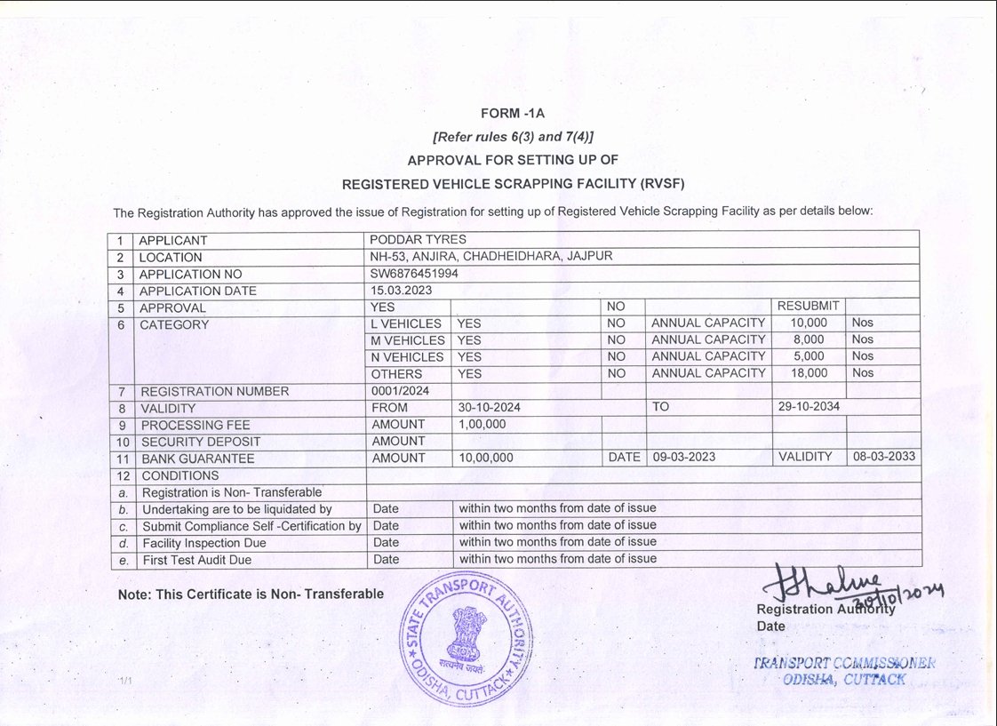 Vehicle Scrapping - PODDAR TYRES & SERVICES